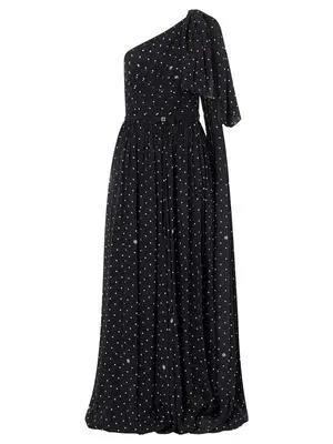 Elie Saab One-shoulder Polka-dot Chiffon Gown - Black