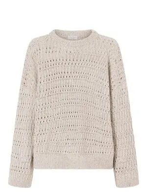 Brunello Cucinelli Sequined Open-knit Linen-blend Sweater - Neutrals