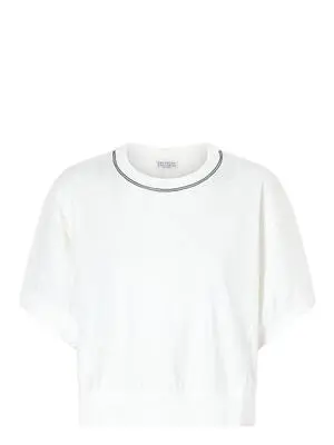 Brunello Cucinelli Bead-embellished Cotton-jersey T-shirt - White