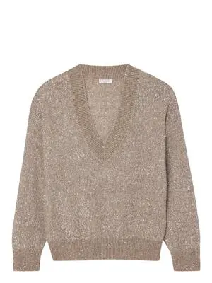 Brunello Cucinelli Sequined Knitted Sweater - Brown