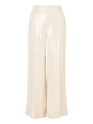 Brunello Cucinelli Metallic Linen Wide-leg Pants - White