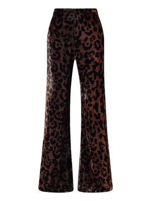 Alix Of Bohemia Farah Leopard-print Velvet Flare Pants - Brown
