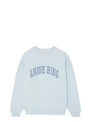ANINE BING Miles Oversized Appliquéd Cotton-Jersey Sweatshirt Blue