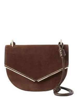 AQUAZZURA Galerie Leather-trimmed Suede Shoulder Bag - Brown