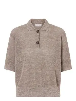 Brunello Cucinelli Metallic-knit Polo Shirt - Brown