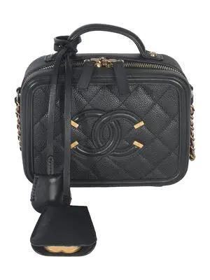 Chanel Quilted Caviar Cc Filigree Vanity Case - Black