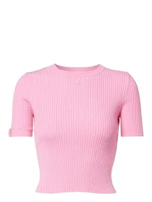 COURREGES Courrèges Logo Ribbed-knit Crop Top - Pink