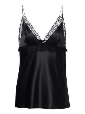 Nina Ricci Lace-trimmed Silk-blend Satin Camisole - Black
