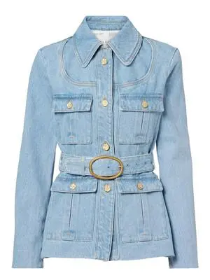 Nina Ricci Belted Denim Jacket - Blue
