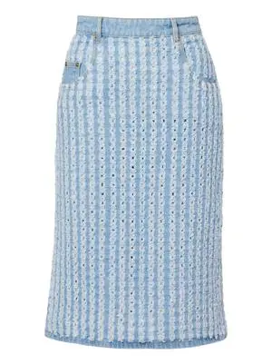 Nina Ricci Striped Denim Pencil Skirt - Blue