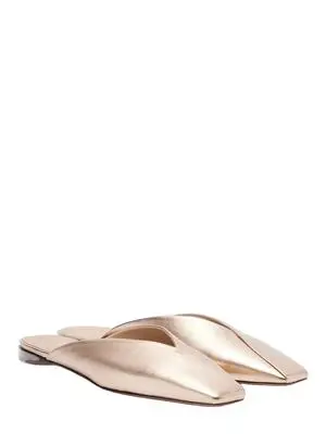 Max Mara Metallic Leather Mules - Gold