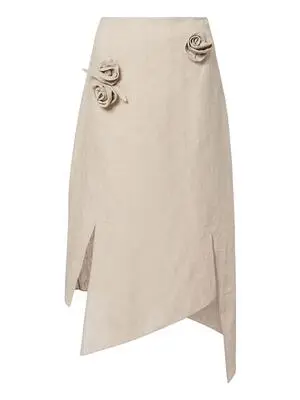 Coperni Floral-appliqué Asymmetric Linen Midi Skirt - Beige
