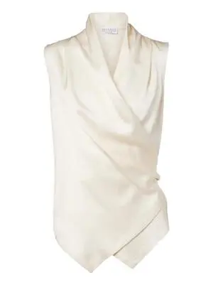 Brunello Cucinelli Monili Silk Top - White