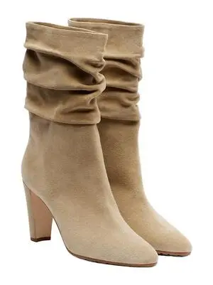 Manolo Blahnik Calasso 90 Draped Suede Ankle Boots - Beige