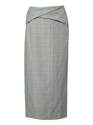 Victoria Beckham Checked Virgin Wool Midi Skirt - Grey