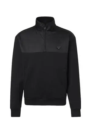 Prada Cotton-blend Fleece Half-zip Sweatshirt - Black