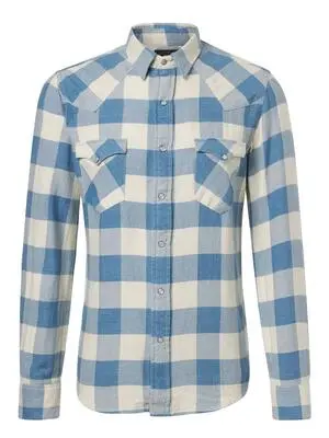 Ralph Lauren Buffalo Checked Cotton And Linen Shirt - Blue