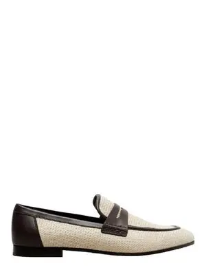 Brunello Cucinelli Woven Leather-trimmed Penny Loafers - Beige