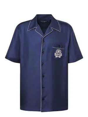 Dolce & Gabbana Logo Silk Satin Bowling Shirt - Blue