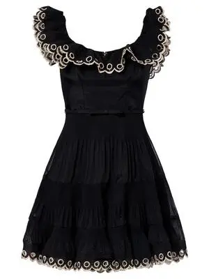 Zimmermann Embroidered Ruffled Mini Dress - Black