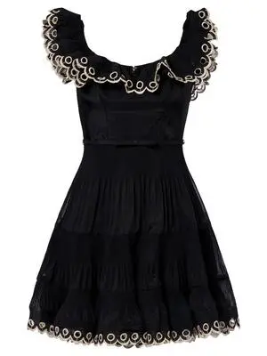Zimmermann Embroidered Ruffled Mini Dress Black