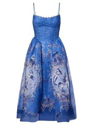 Zimmermann Rebellion Linen And Silk Bustier Dress - Blue