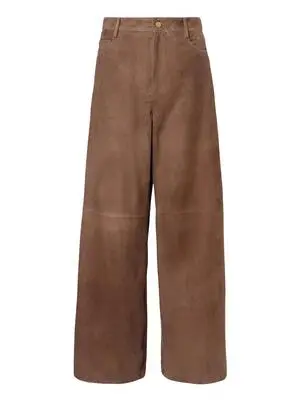 Max Mara Fulmine Suede Wide-leg Pants - Beige