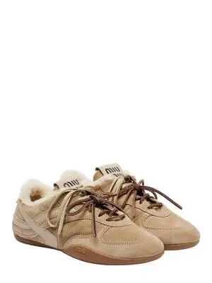 Miu Miu Gymnasium Shearling-lined Suede Sneakers - Beige