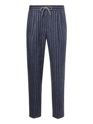 Brunello Cucinelli Striped Linen Straight Pants - Blue