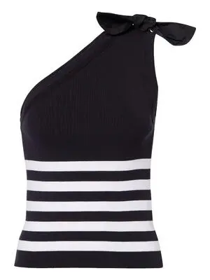 Patou Striped One-shoulder Top - Black