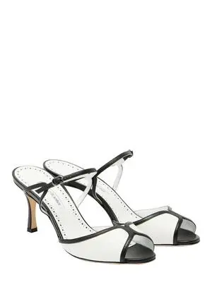 Manolo Blahnik Versari 70 Leather Mules - White