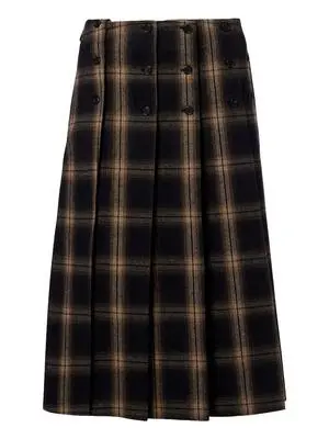 Attico Plaid Pleated Midi Skirt - Brown