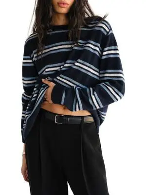 REFORMATION Cashmere Boyfriend Striped Sweater - Navy Multi Stripe