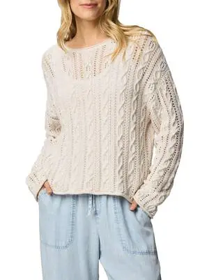 Splendid Brennan Cable Knit Cotton Sweater - Moonstone Grey