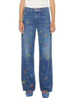 MOTHER The Rerun Zip Sneak Wide Leg Jeans - Field Of Flowers