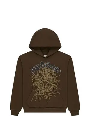 SP5DER Rhinestone Detailed Web Hoodie - Brown