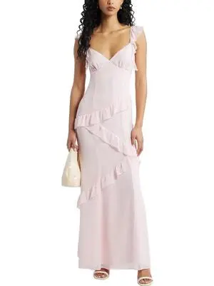 Bp. Asymmetric Ruffle Tiered Maxi Dress - Pink Balm