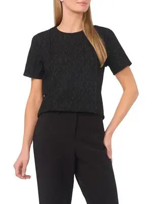Halogen Pintuck Crepe Knit Jacquard Top - Rich Black
