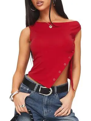 Princess Polly Karre One-shoulder Side Snap Top - Red