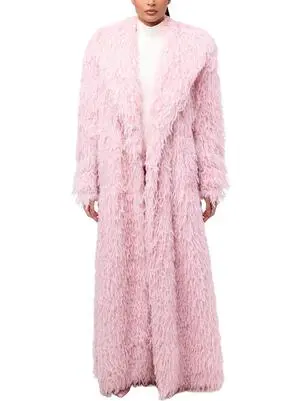 Naked Wardrobe Long Faux Feather Coat - Baby Pink