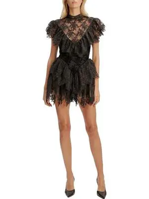Bardot Tarryn Ruffle Lace Mini Dress - Black