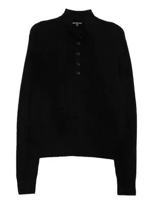 JAMES PERSE Lightweight Quarter Button Jumper - Black