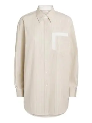 Lafayette 148 New York Cotton Stripe Oversized Shirt - Beige
