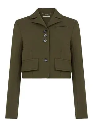 EMILIA WICKSTEAD Chapel Cropped Jacket In Military Birdseye Suiting - Green