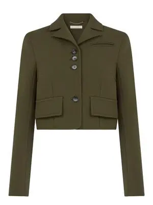 EMILIA WICKSTEAD Chapel Cropped Jacket In Military Birdseye Suiting - Green