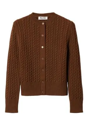 Miu Miu Cable-knit Cashmere Cardigan - Tobacco