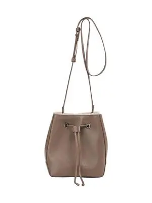 Brunello Cucinelli Shearling Bucket Bag With Bead Embellishments - Taupe