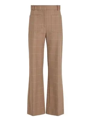 Victoria Beckham Alina Checked Wool-tweed Wide-leg Pants - Light Brown