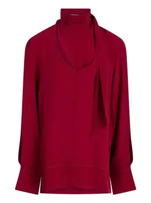 Victoria Beckham Tie-neck Silk Crepe De Chine Blouse - Claret
