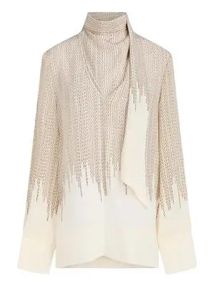 Victoria Beckham Tie-neck Printed Silk Blouse - Ivory